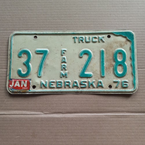 1976 Nebraska FARM TRUCK License Plate - "37 218" JAN 84 Sticker ...