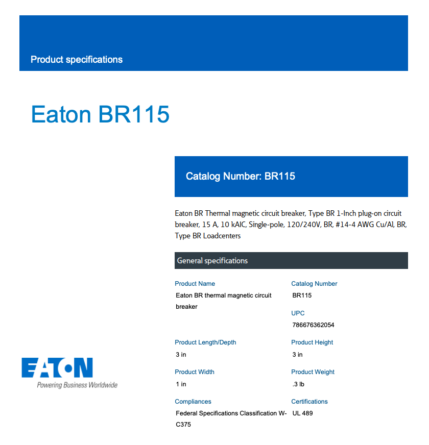 Eaton BR115 15Amp Single Pole Standard Trip Circuit Breaker | eBay
