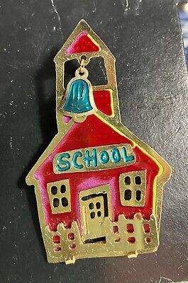 Vintage Red Schoolhouse w Dangling Green Bell Pin - free shipping ...