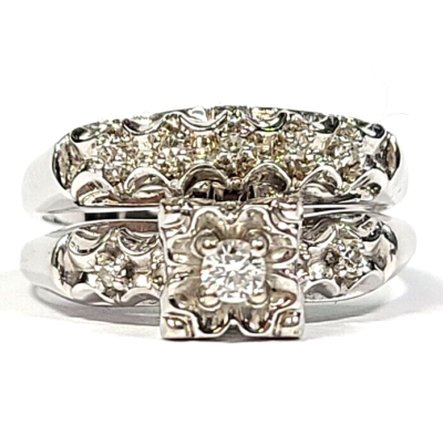 1/5 Carat Diamond 14k White Gold Interlocking Engagement and Wedding ...