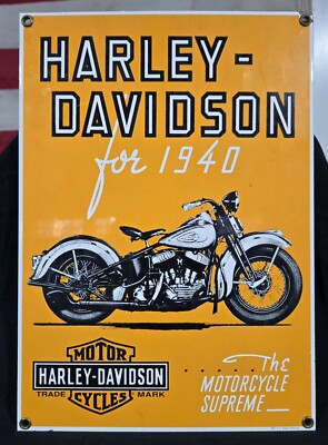 Harley-Davidson Motorcycles Dealer Vintage Porcelain Sign Harley 1940 ...