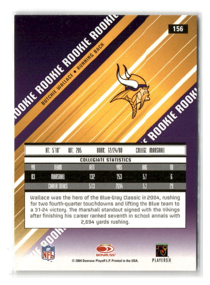 2004 Leaf Rookies & Stars - #156 - Butchie Wallace RC - Minnesota ...