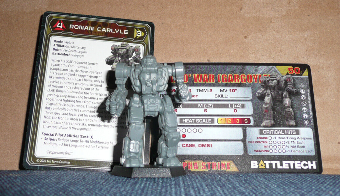 Battletech Grey Death Legion Gargoyle with Pilot and Alpha Strike Cards ...