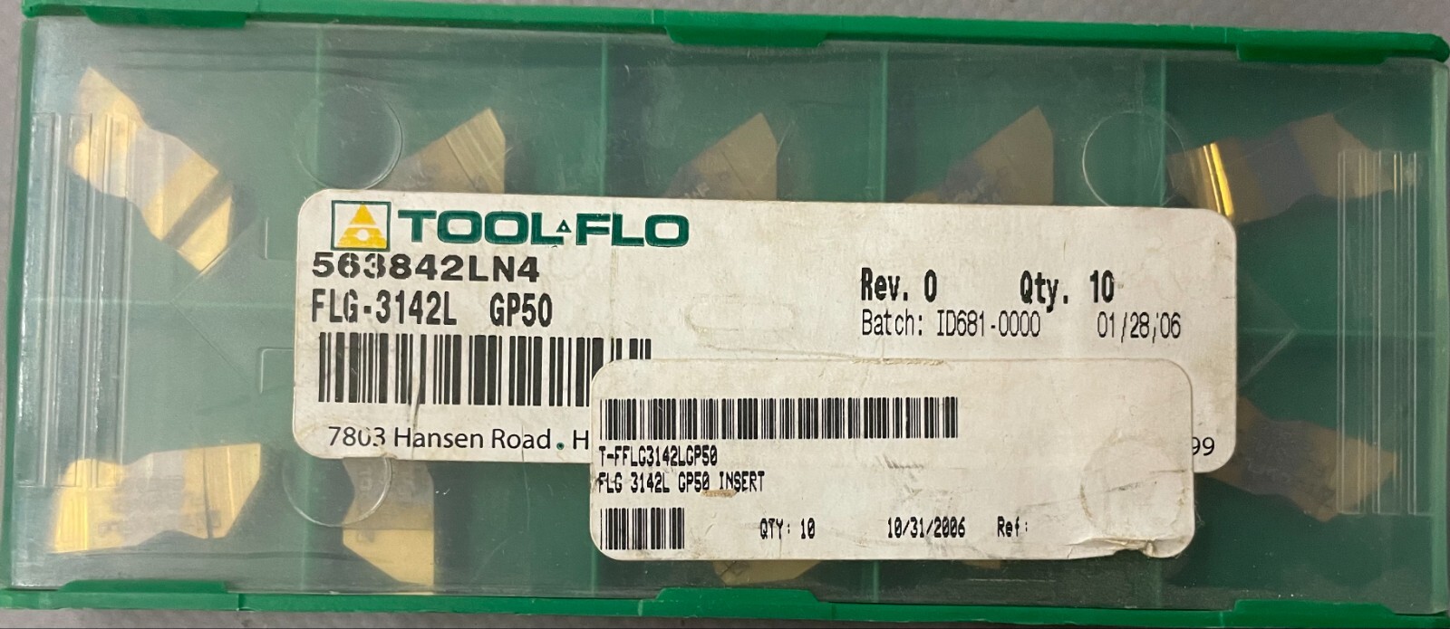 Tool-Flo FLG-3142L GP50 Carbide Grooving Insert TiN Finish - package of ...