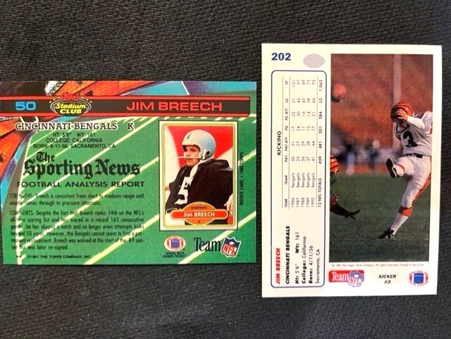 NFL - Jim Breech 1991 Topps Stadium Club & 1991 Upper Deck - Bengals | eBay