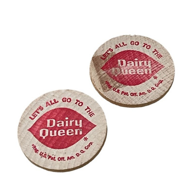 Two Rare Vintage DQ Dairy Queen‎ Free Small Cone Wooden Tokens Coins | eBay