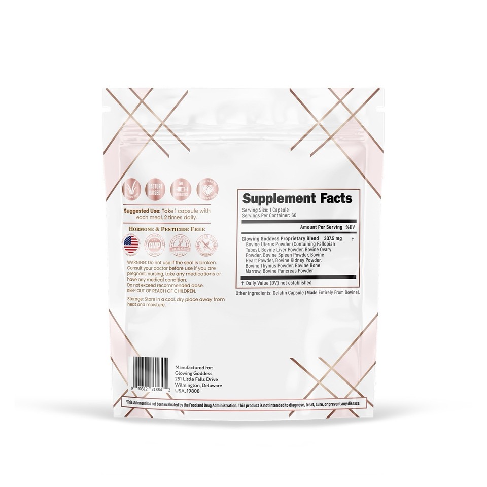 Glowing Goddess Supplement BEEF ORGAN SUPERFOOD CAPSULES NON-GMO GLUTEN ...