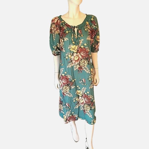 LAZYBONES Australia Cottagecore Floral Dress XL/XXL Dusty Teal Blue ...