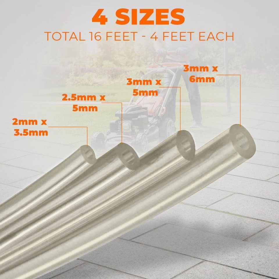 4 Sizes Petrol Fuel Gas Line Pipe Hose Tubing For String Trimmer Clear ...
