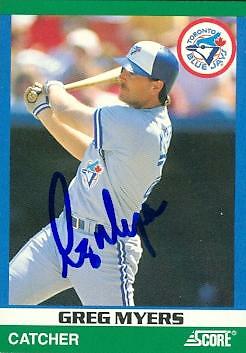 Greg Myers autographed baseball card (Blue Jays) 1991 Score Rising Star ...
