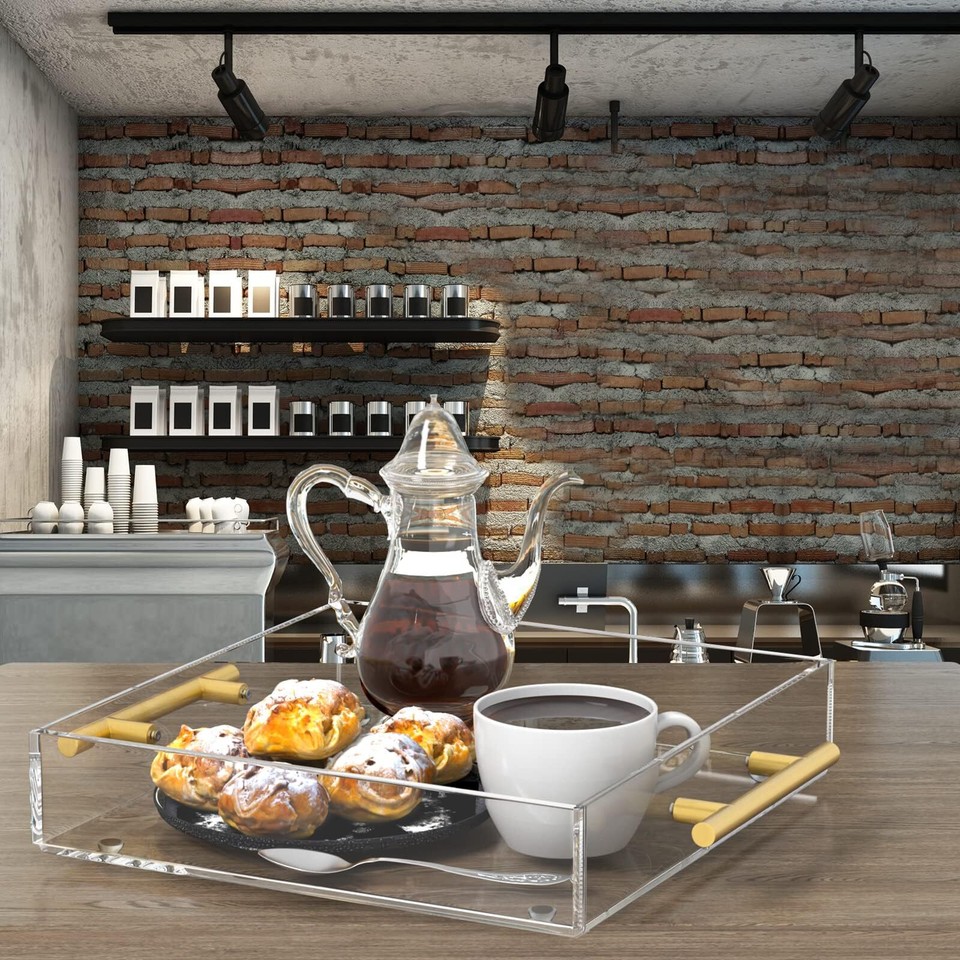 Clear Serving Tray 12x12 Inch Acrylic Trays With Gold Handles ...