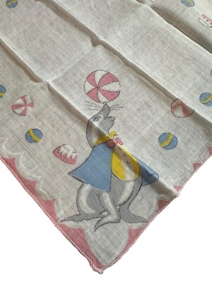 Child’s Vintage Handkerchief Seal Balancing Ball Pink Floral Hankie 8.5 ...