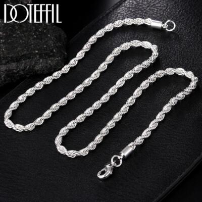 Solid 923 Sterling Silver Italian Rope Chain Men's Necklace 4mm ...