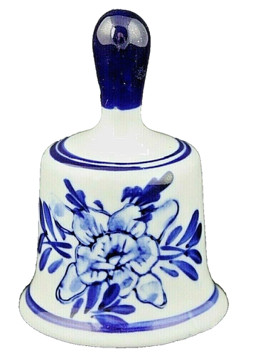 Delft Style Porcelain Bell Blue and White Floral Design Hand-painted ...