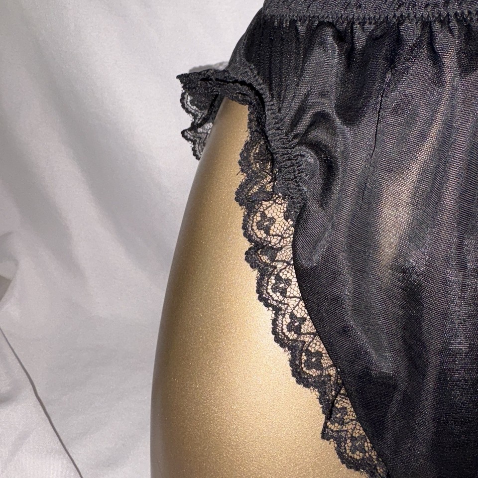 VTG M Nylon Panty Shiny Lace Soft Mushroom Gusset Sissy Bow black | eBay