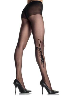 Sheer black TIGER TATOO pantyhose Lingerie Junkie Small Medium Large ...