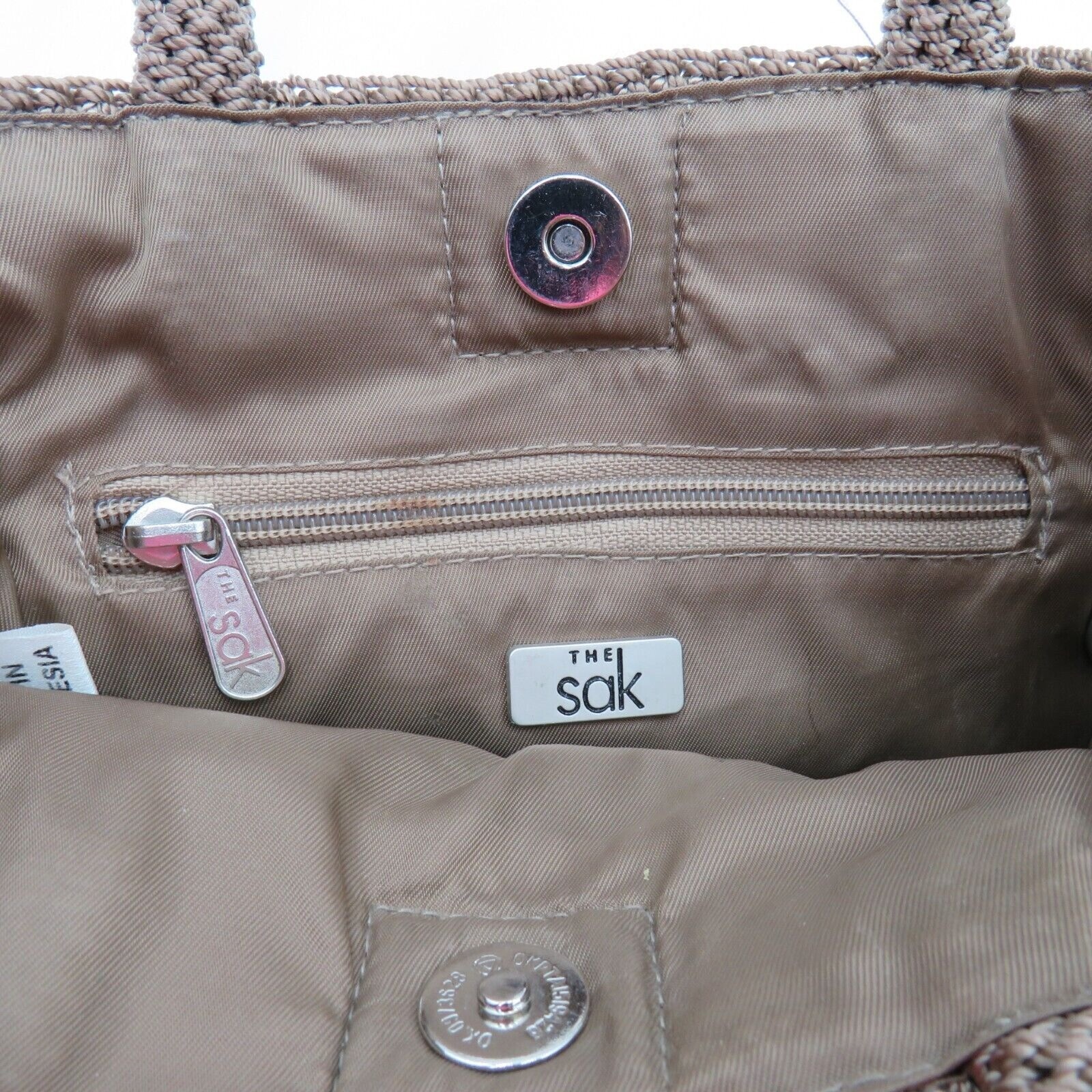 The Sak Purse Crochet Handbag Brown 9.5x6.5x4.5" Hand Bag Satchel Logo ...