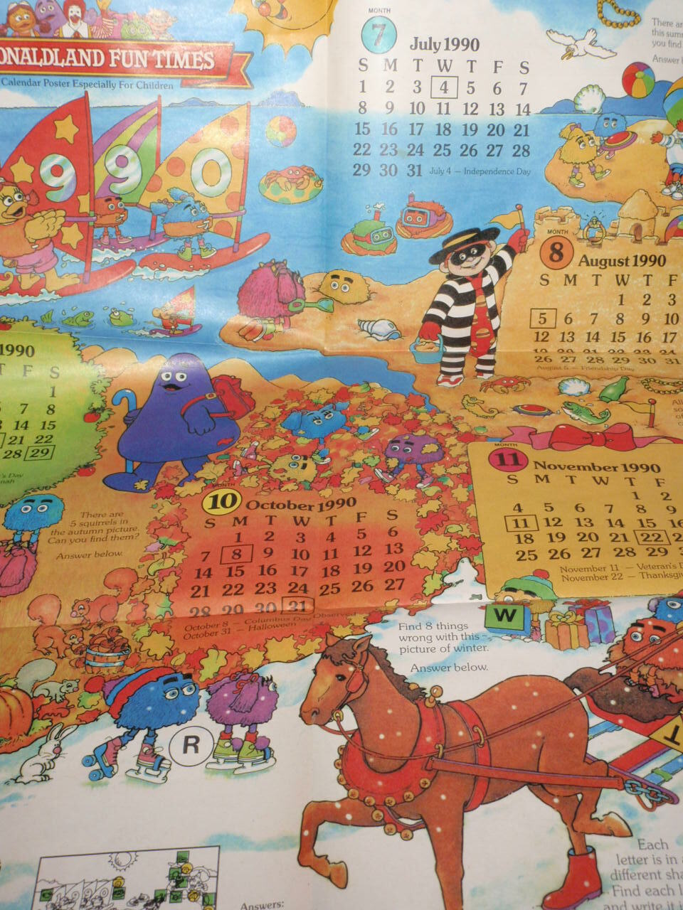 McDonald McDonaldLand Fun Times 1990 Calendar Fold Out Paper Poster | eBay