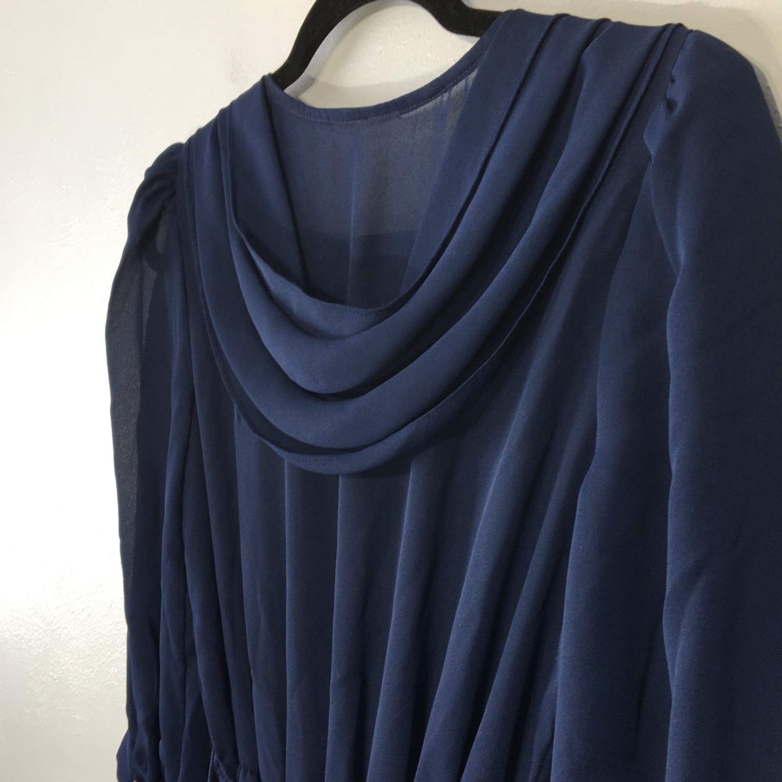 Vintage ASTOR 70s 80s Blue Sheer Dress Back Swag Drap… - Gem