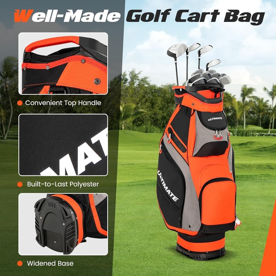 Golf Cart Bag, 14 Way Top Dividers Golf Bag W/Pockets & Umbrella Holder ...