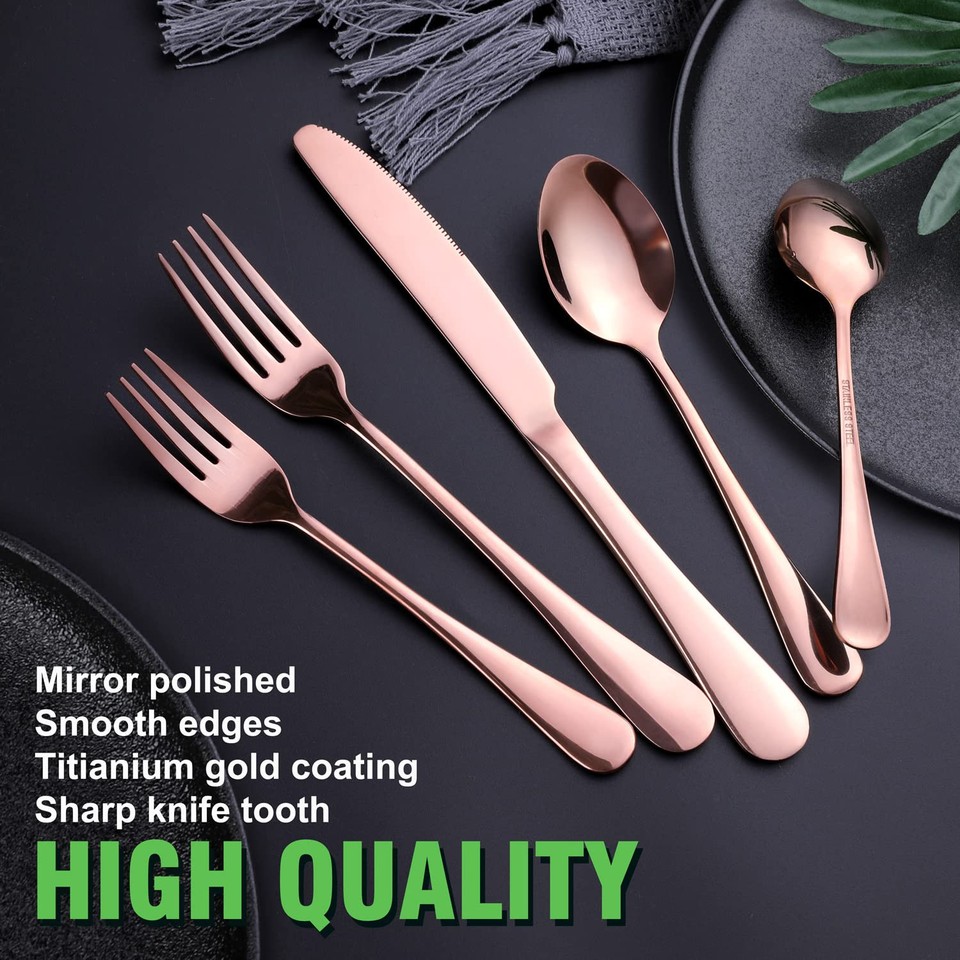 Copper/Rose Gold Silverware Set, 40-Piece Stainless Steel Flatware Set ...