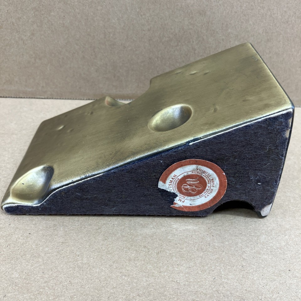 Vintage MCM Brass Swiss Cheese Wedge Pen Pencil Holder Paperweight Desk ...