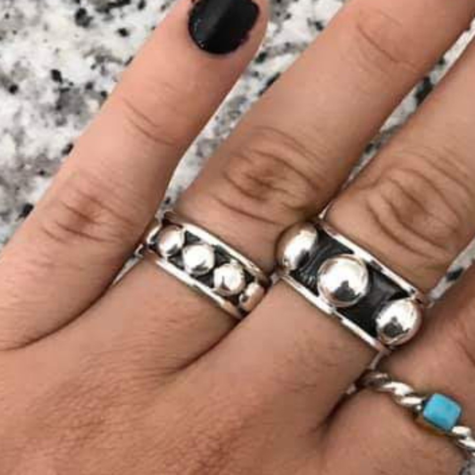 Beaded Sterling Silver Band Ring Western Southwest Wear Stackable ...