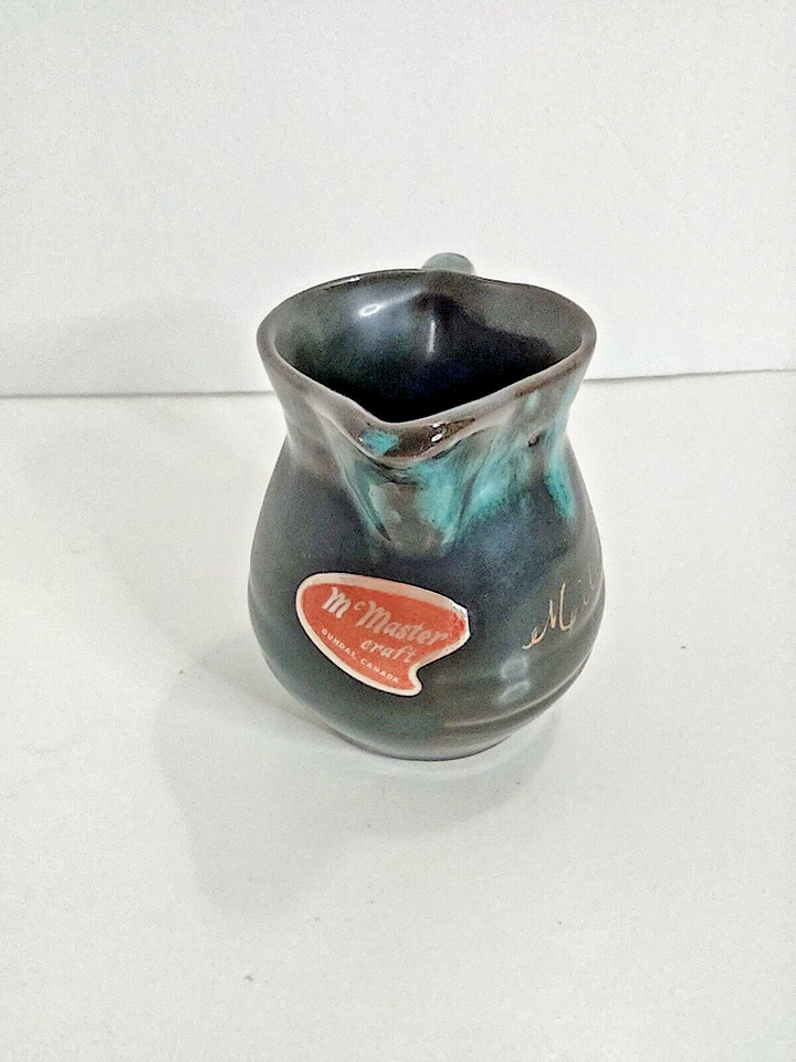 McMaster Pottery Canada Creamer Mini Pitcher Green Drip Millstream NB ...