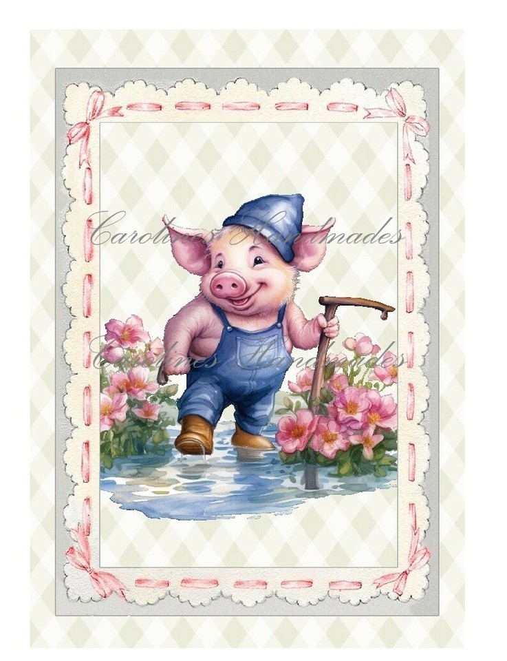 Cute Farmer Pigs A Designer MULTI-SIZE SET Cotton Fabric Quilt Blocks ...