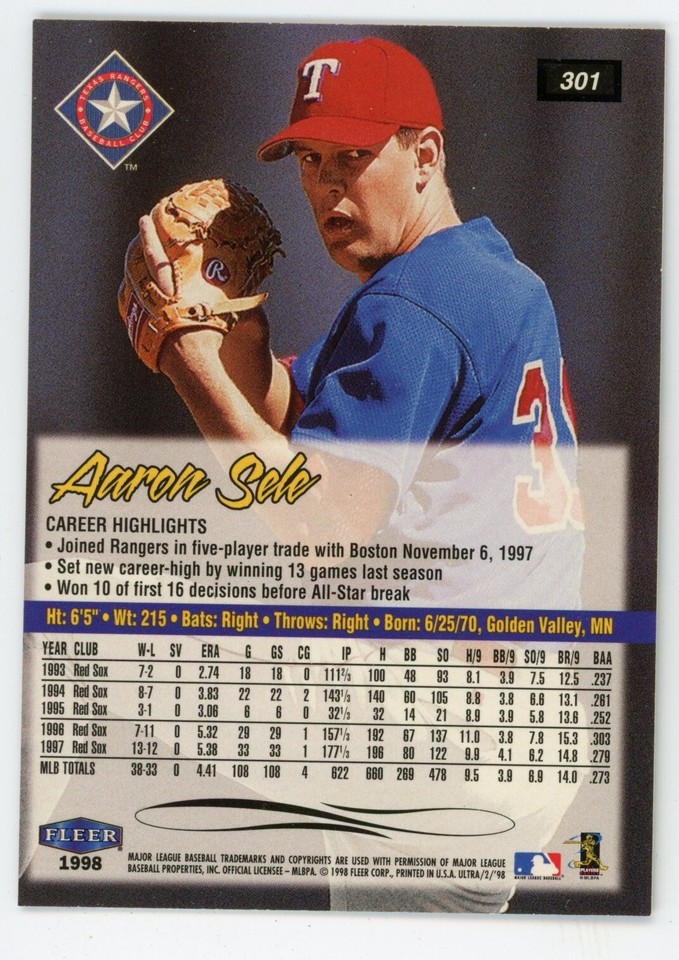 1998 Ultra Aaron Sele #301 Baseball Card | eBay