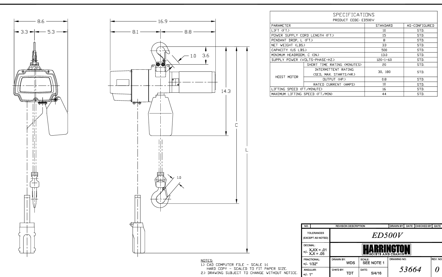 Harrington ED500V 500 LB 120V Electric Chain Hoist for sale online | eBay