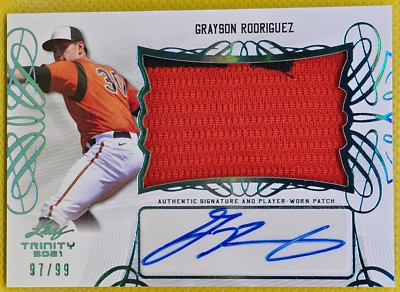 2021 Leaf Trinity Teal Grayson Rodriguez RC AUTO PATCH 07/99 Baltimore ...