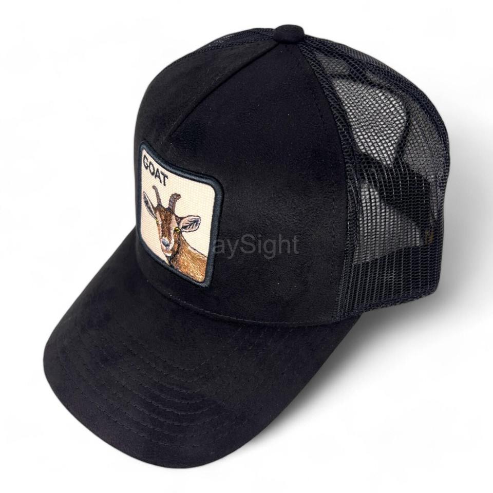 Mesh Trucker Hat Goat Animal Patch Suede Baseball Cap Snapback ...