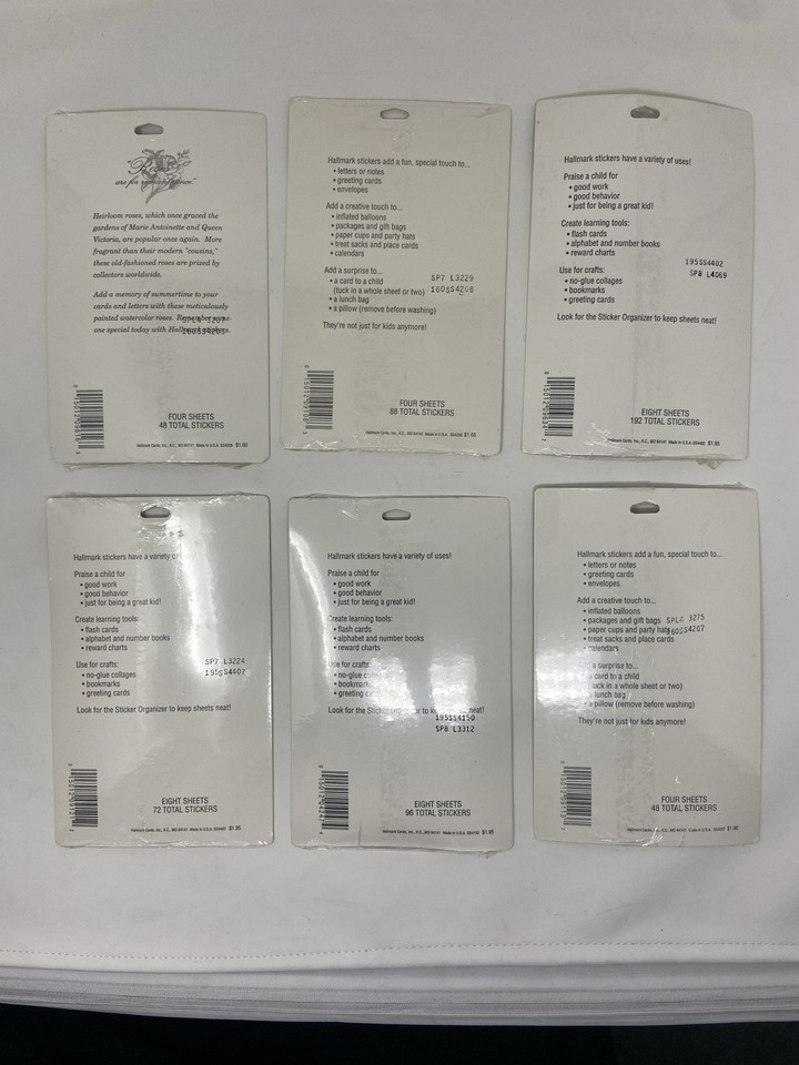 Vintage 1992 Hallmark Sticker Packs Lot Of 6 Packs 36 Sheets Total | eBay