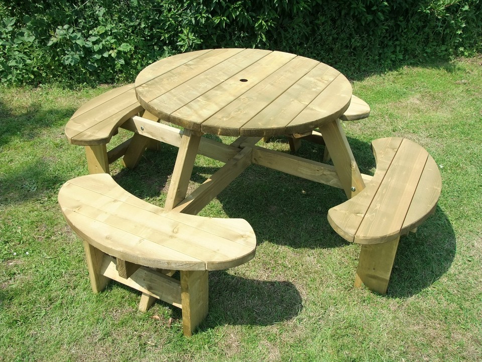 Winchester Picnic Table 8 Seats Round Pub Bench Garden Furniture WRB38G ...