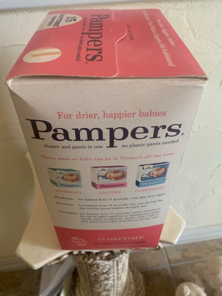 NEW VTG Pampers diapers 1960s era 15 Ct SEALED Cardboard paper BOX | eBay
