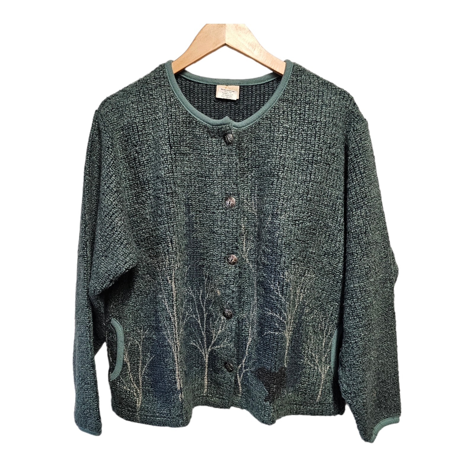 Artisans Green Bears in Woods Button Up Sweater Cardi… - Gem