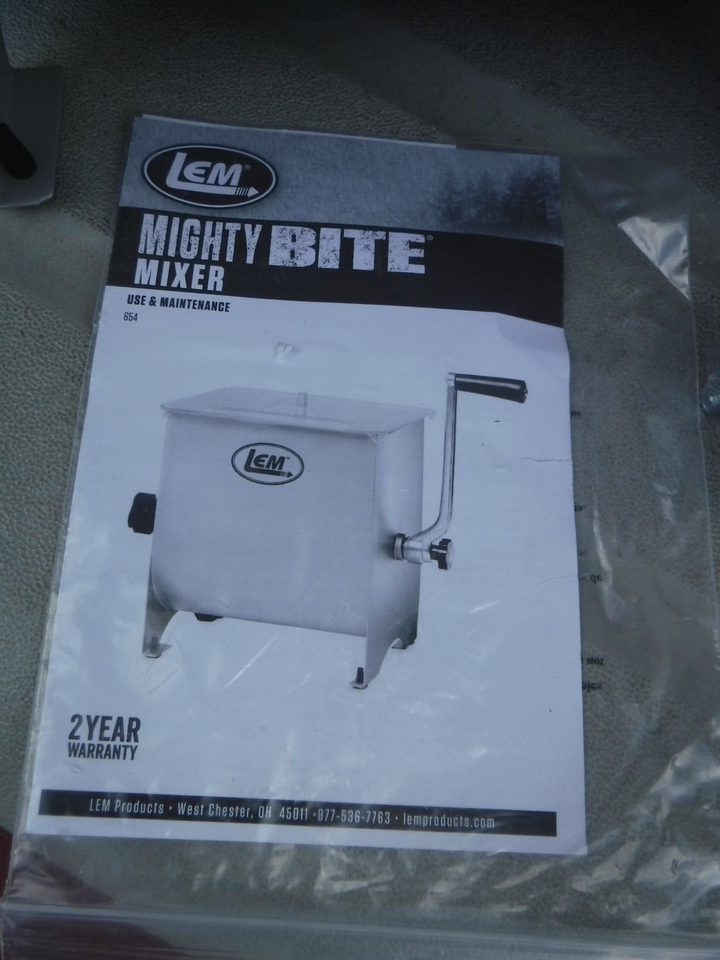 LEM Meat Mixer Manual Hand Crank Stainless Steel #654 Mighty Bite 20 lb ...