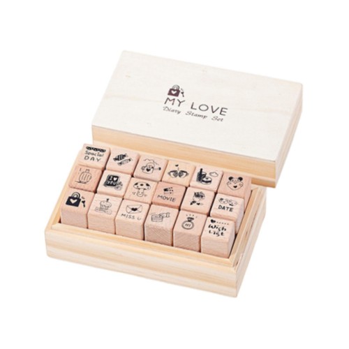 18Pcs Diary Stamp Set Wooden Rubber Stamps Crafts with Storage Box ...