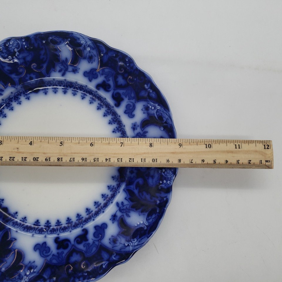 ANTIQUE FLOW BLUE 8.75"DIA PLATE IN THE FLORIDA PATTERN - As Is Read ...