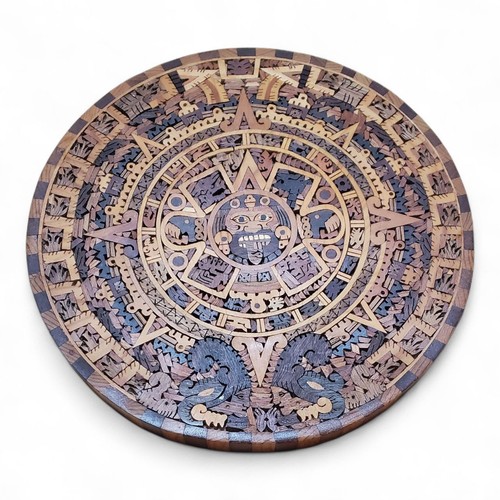 Aztec Sun Stone Calendar Mosaic Inlaid Wood 8” Home Wall Art Decor | eBay