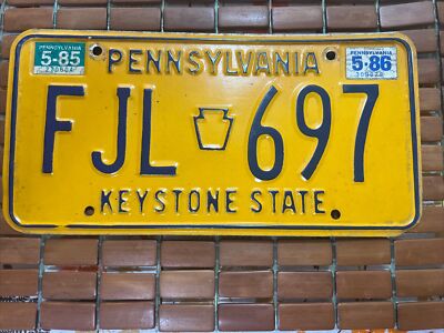 Pennsylvania Keystone State License Plate FJL 697 YELLOW PA 1985/1986 ...