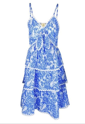 Simply Southern Vintage Blue White Toile Tiered Sundress Preppy Dainty ...