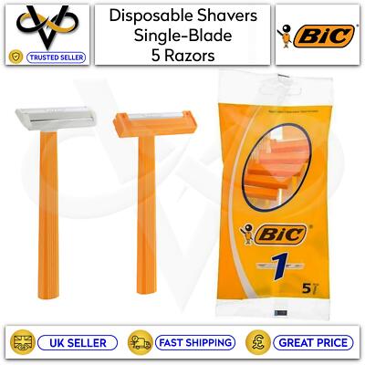 BIC 1 High Quality Shavers Normal Disposable Razors 5 x Single Blade ...