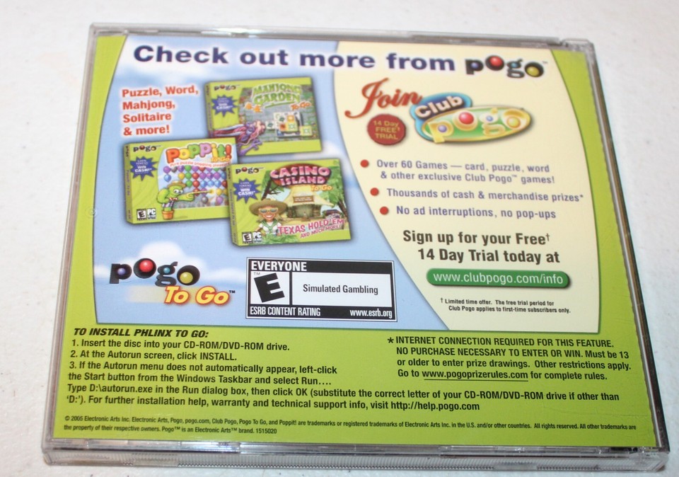 Phlinx To Go (PC, 2005) Pogo, Rated E, Windows PC CD-ROM, Electronic ...