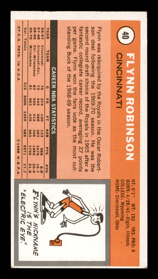 1970-71 Topps Basketball - #40 Flynn Robinson - Crease Free | eBay