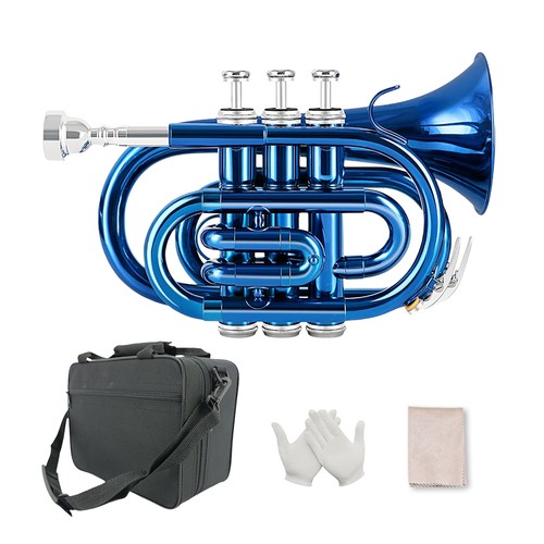 Premium Blue Small Brass Trumpet with Oxford Storage Bag - Easy to Play ...