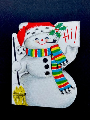 VTG Unused Hallmark Xmas Greeting Card Cute Snowman Saying Hi With ...