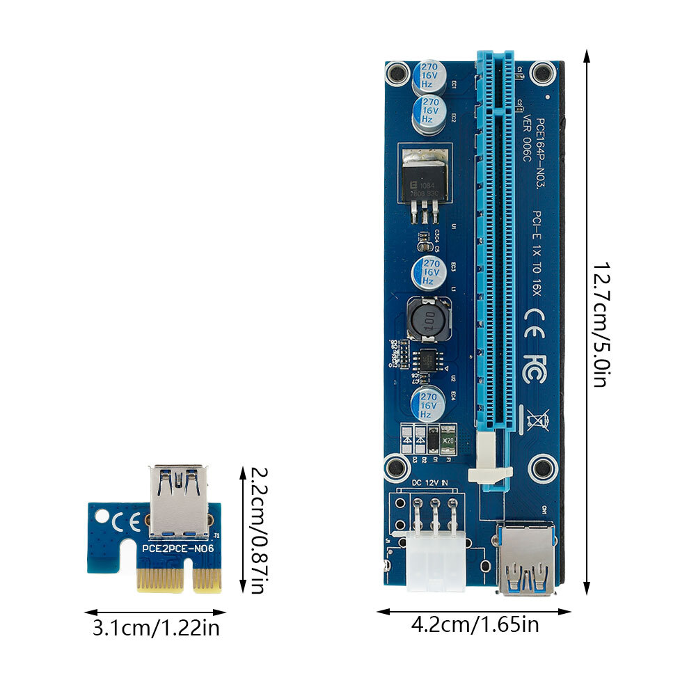 6-Pin Powered PCI-E PCI Express Riser 1X to 16X PCIE USB 3.0 Adapter ...