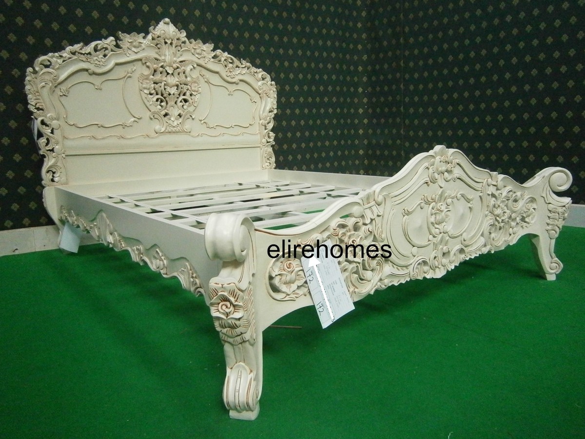 Cama Rococo Super King Size Bed Diamond French Rococo Style Gold Leaf